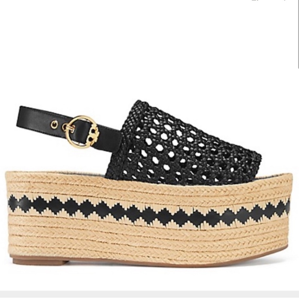 Tory Burch - Dandy Woven Platform Slingback Leather S… - Gem